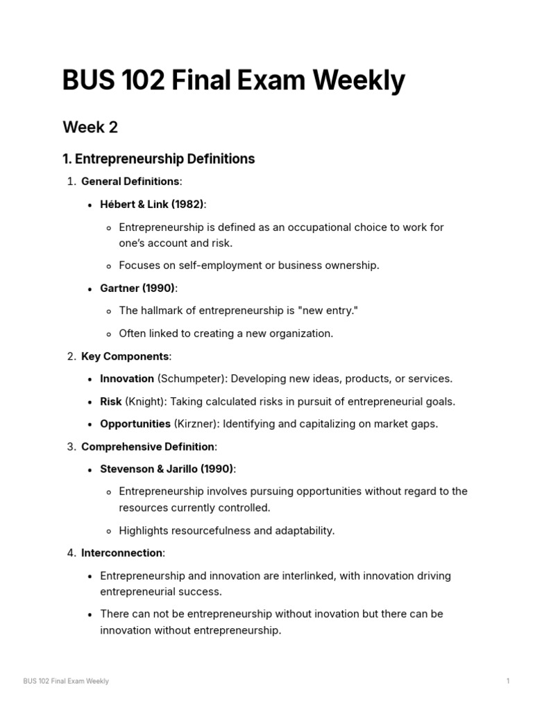 BUS 102 Final Exam Weekly | PDF | Entrepreneurship | Competitive Advantage