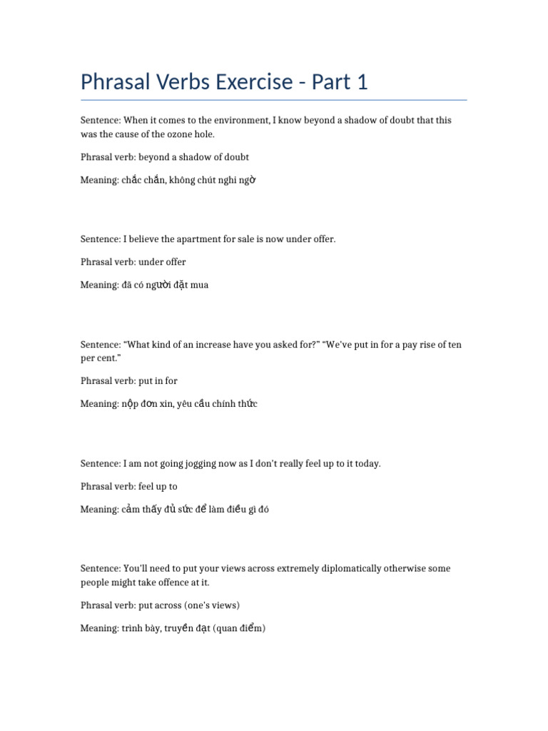 45 Phrasal Verbs Exercise Part1 | PDF
