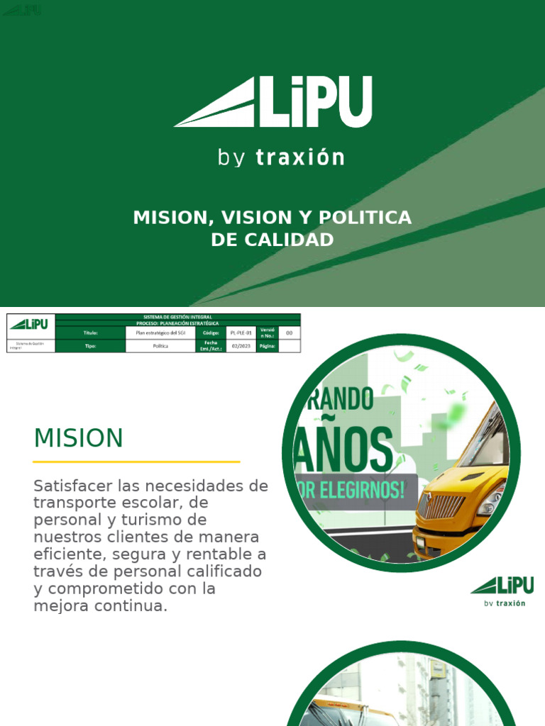 Mision Vision y Politica de Calidad | PDF | Calidad (comercial ...