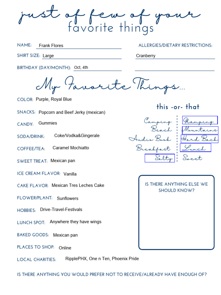 Frank Favorite Things | PDF