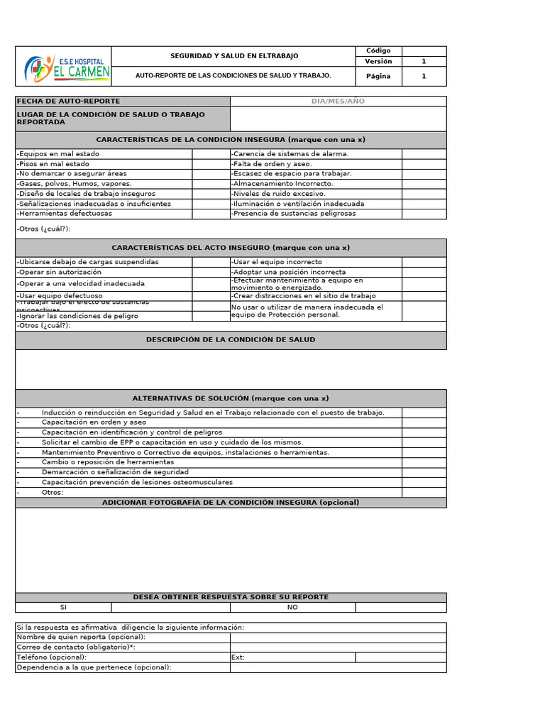 Auto-reporte de condiciones laborales inseguras | PDF