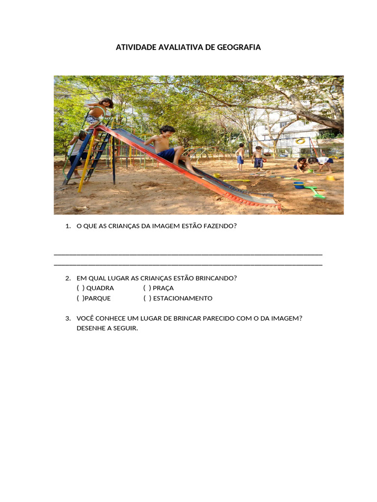 Atividade Avaliativa de Geografia Infantil | PDF