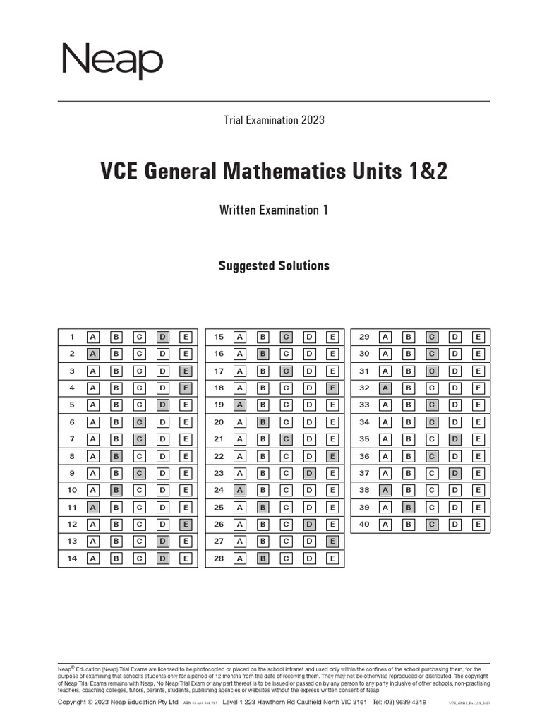 VCE General Maths Units 1&2 Solutions | PDF | Matrix (Mathematics ...