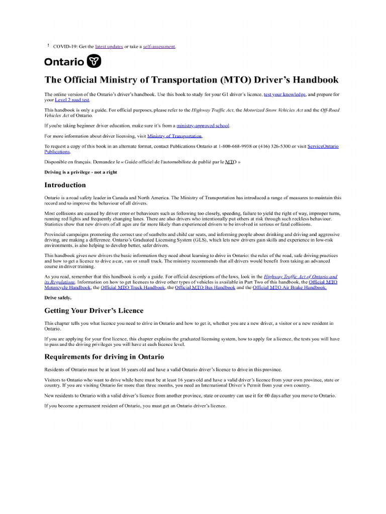 2019-The Official Ministry of Transportation (MTO) Driver's Handbook ...