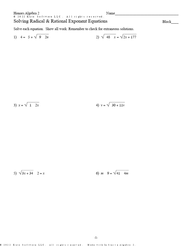 Radical & Rational Exponent Equations | PDF | Equations | Mathematical ...