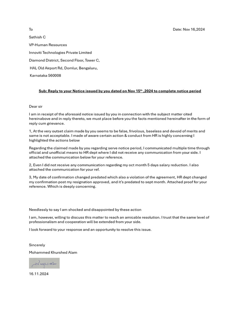 Counter Claim-Reply To Notice Period | PDF