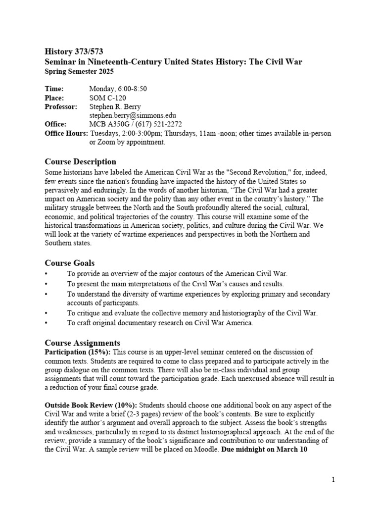History 573 Syllabus Spring 2025 - Tagged | PDF | Books | American ...