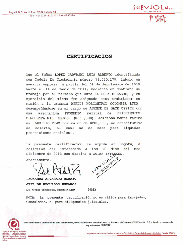 Certificados Laborales | PDF