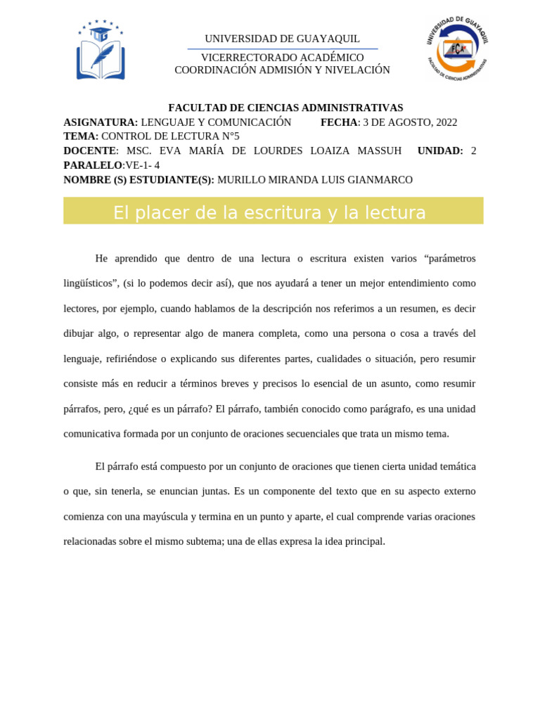 Control de Lectura 5 | PDF