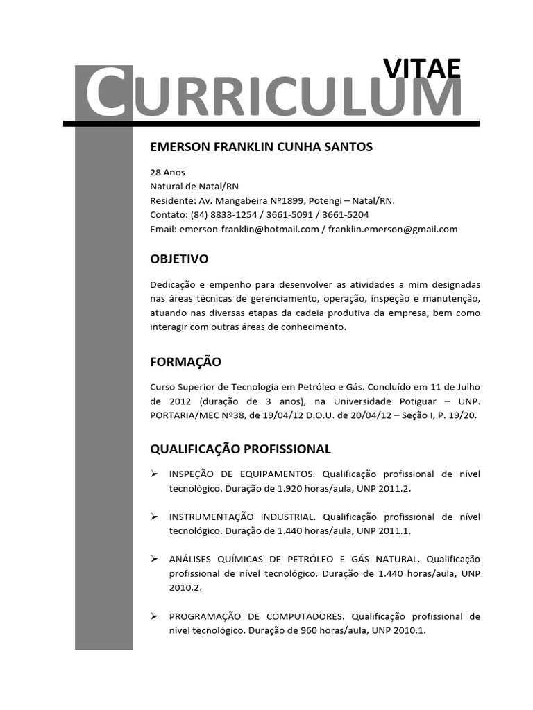 Currículo de Emerson Franklin Santos | PDF