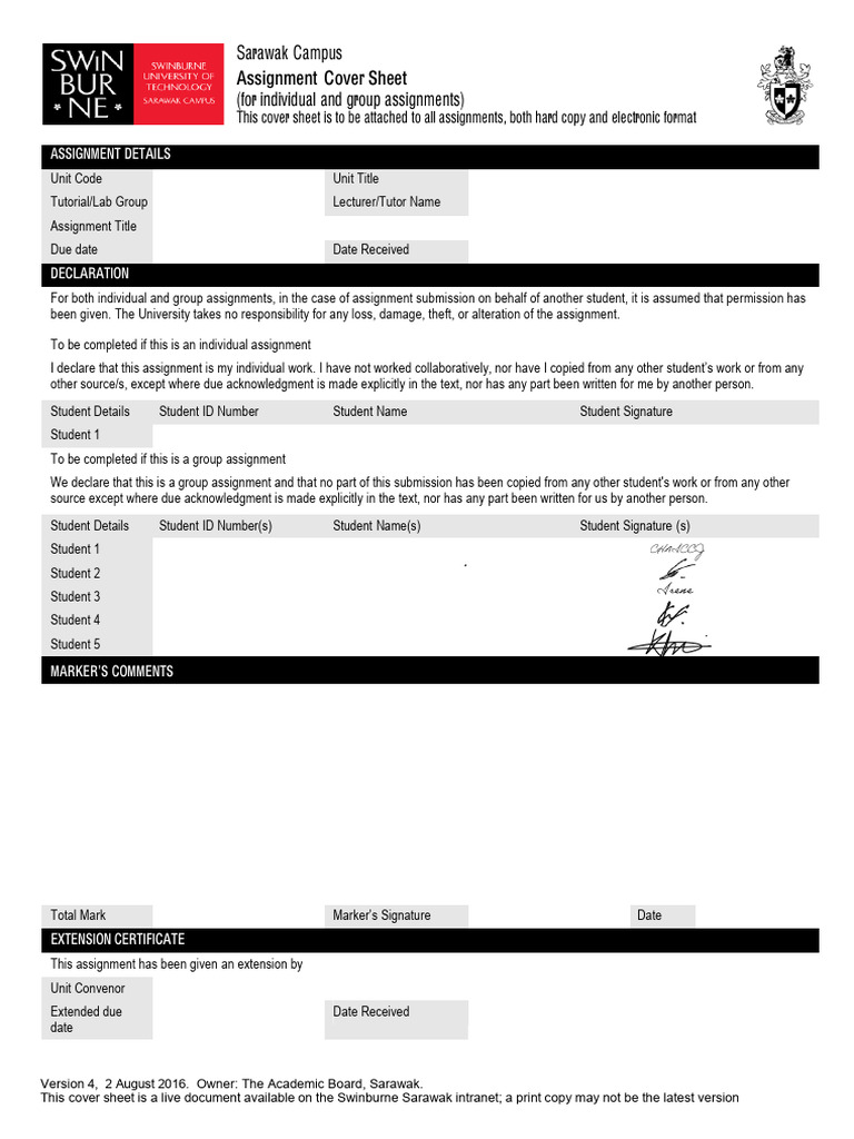 Sarawak Campus Assignment Cover Sheet | PDF