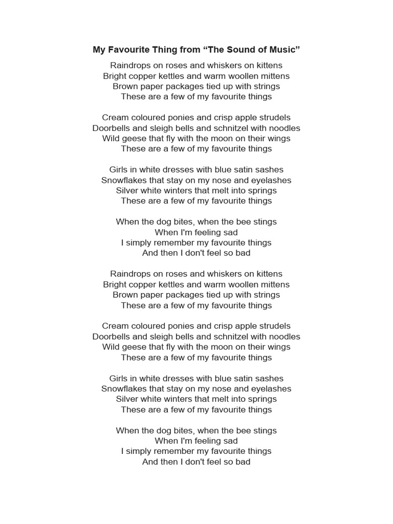 My Favourite Thing Lyrics | PDF