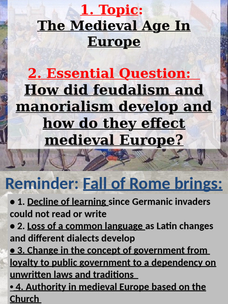 U3 D1 Medieval Europe Notes | PDF | Feudalism | Serfdom