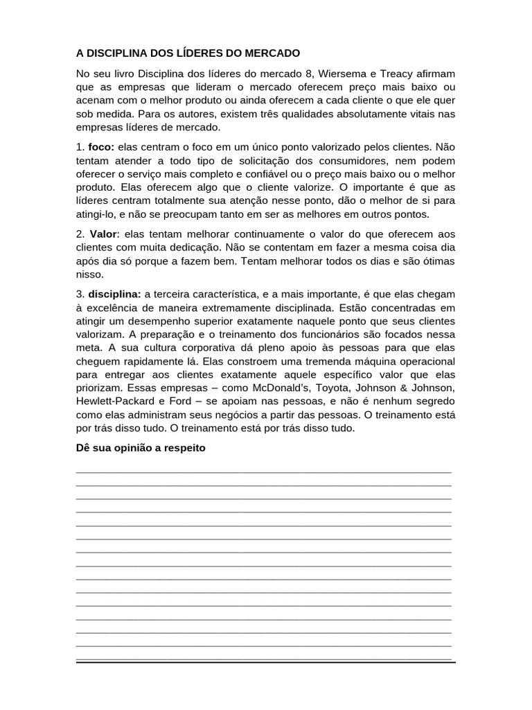 Disciplina dos Líderes de Mercado | PDF | Liderança | Aprendizado