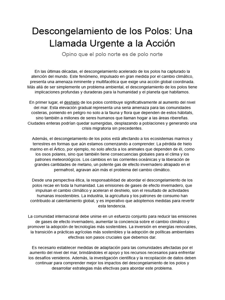 Descongelamiento de los Polos: Urgente Acción | PDF | Cambio climático ...