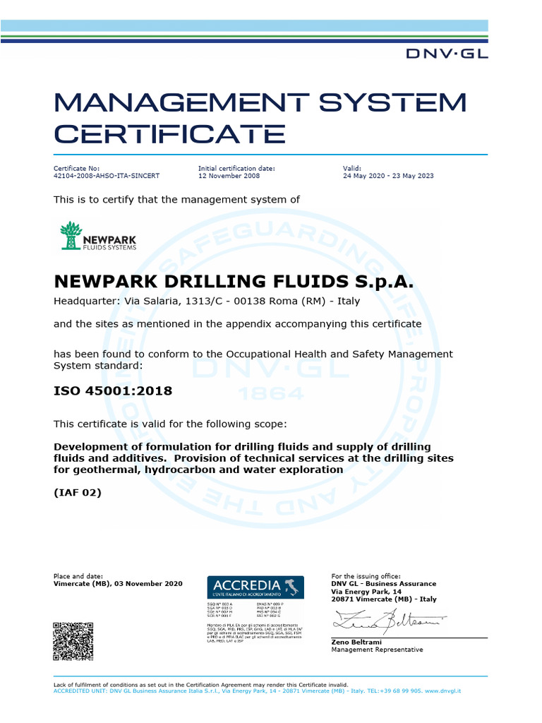 Newpark Drilling Fluids ISO Certification | PDF