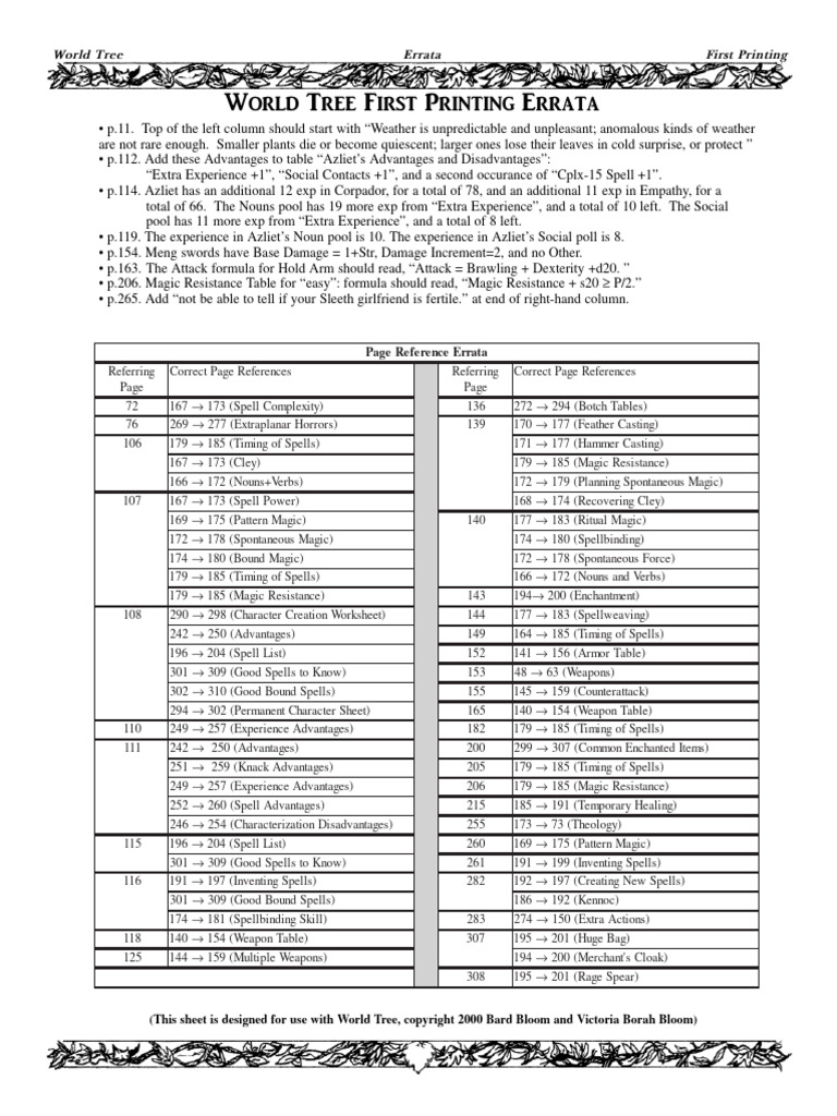 Errata Sheet | PDF | Role Playing Games