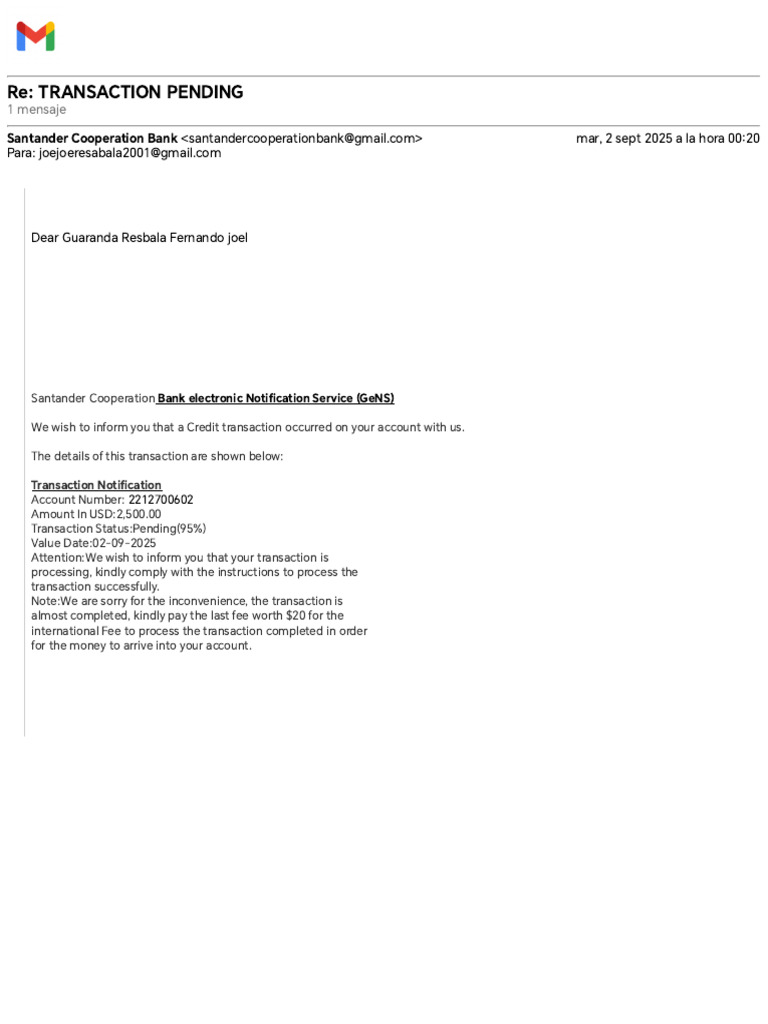 Gmail - Re - Transaction Pending | PDF