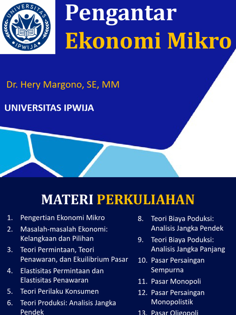 Materi Pengantar Ekonomi Mikro Pertemuan 1&2 | PDF