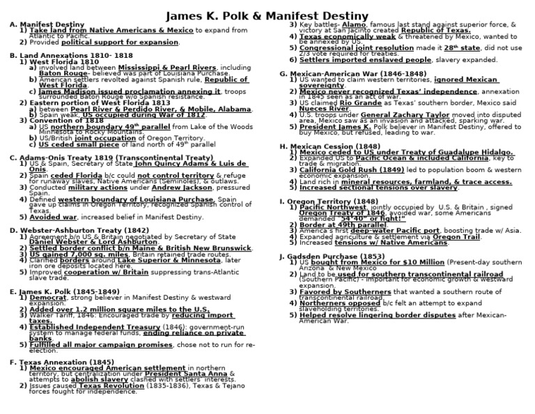 Manifest Destiny Notes KEY | PDF | North America | The United States