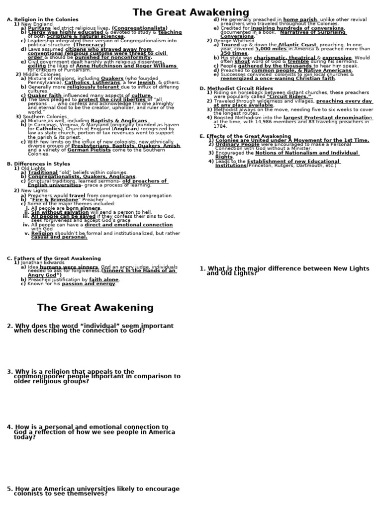 The Great Awakening: Colonial Religious Change | PDF | Sermon | Methodism
