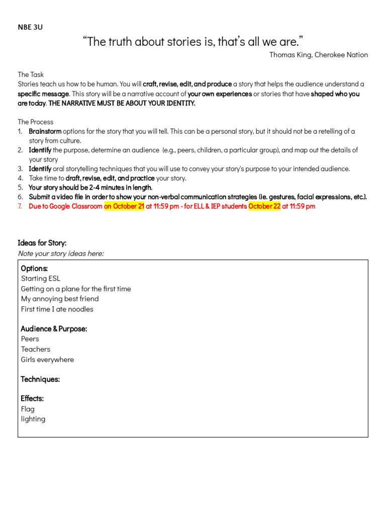 Thorpe - S. 1-25-26 - NBE Oral Narrative Assignment | PDF