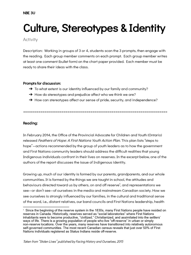 P3 Thorpe Activity - Culture, Stereotypes & Identity | PDF ...