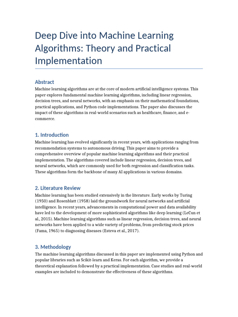 Deep Dive Into Machine Learning Algorithms Research Paper | PDF | Machine Learning | Algorithms