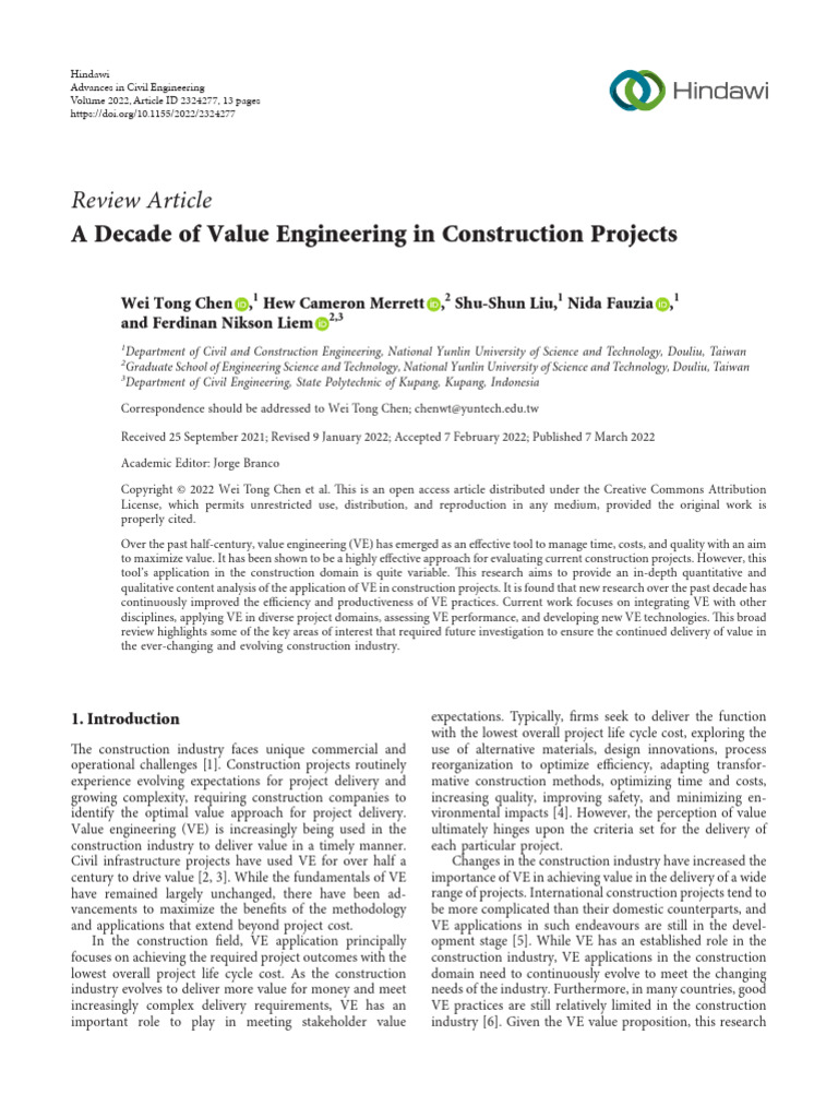 A Decade of Value Engineering in Constructin Projects | PDF ...