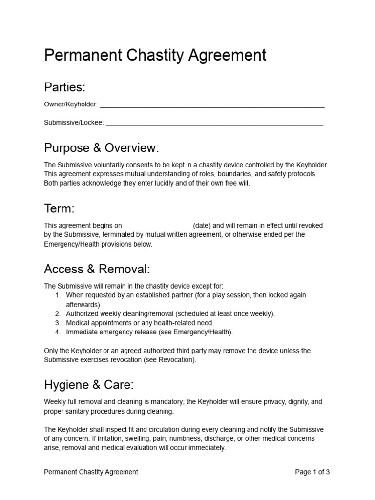 Permanent Chastity Agreement Template | PDF | Dominance And Submission ...