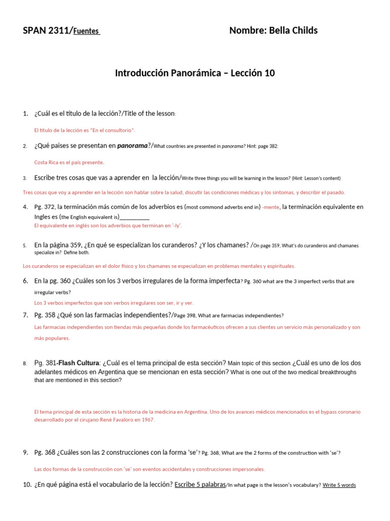 SPAN Unit 10 Bella Childs | PDF | Medicina