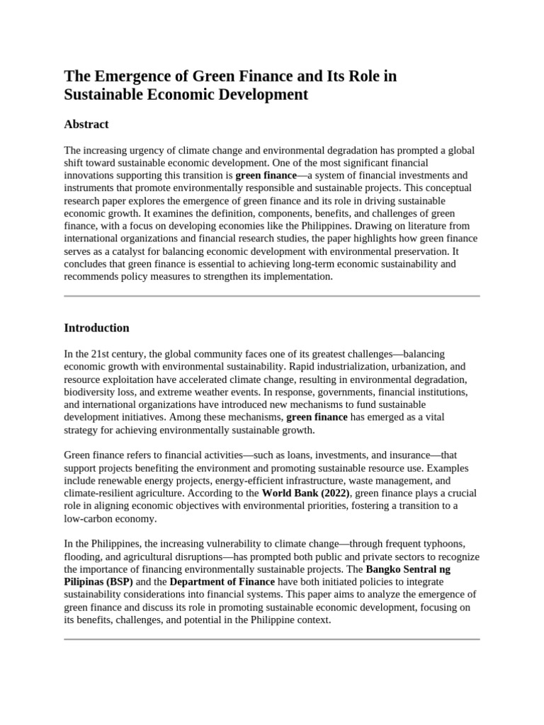 Green Finance for Sustainable Development | PDF | Sustainability ...