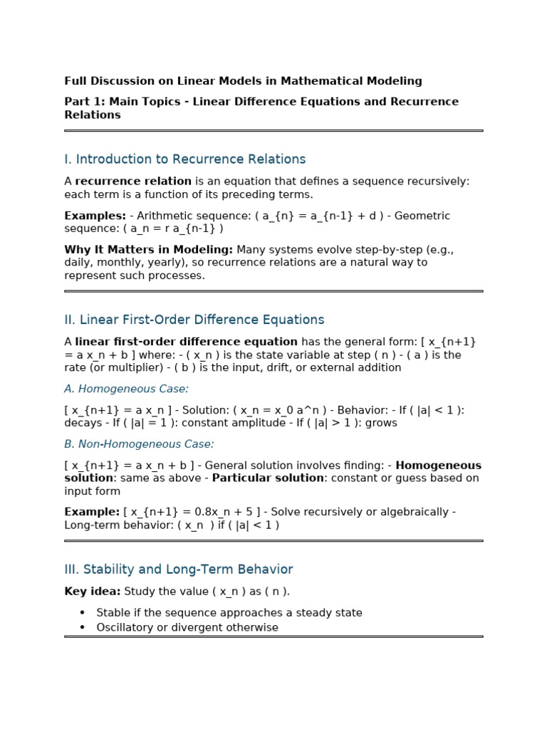 Unit 1 Lesson 2 Linear Models | PDF | Recurrence Relation | Equations