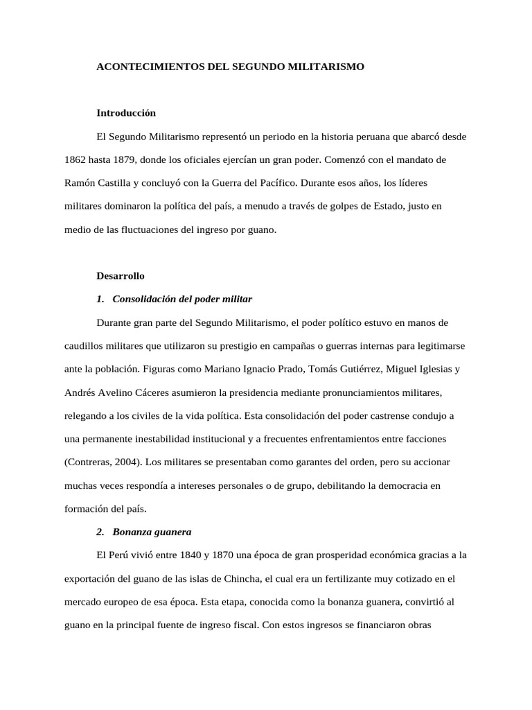 Segundo Militarismo en Perú (1862-1879) | PDF | Perú | Economias
