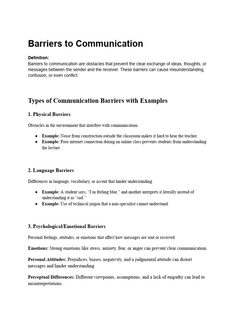 Types of Communication Barriers Explained | PDF | Communication ...