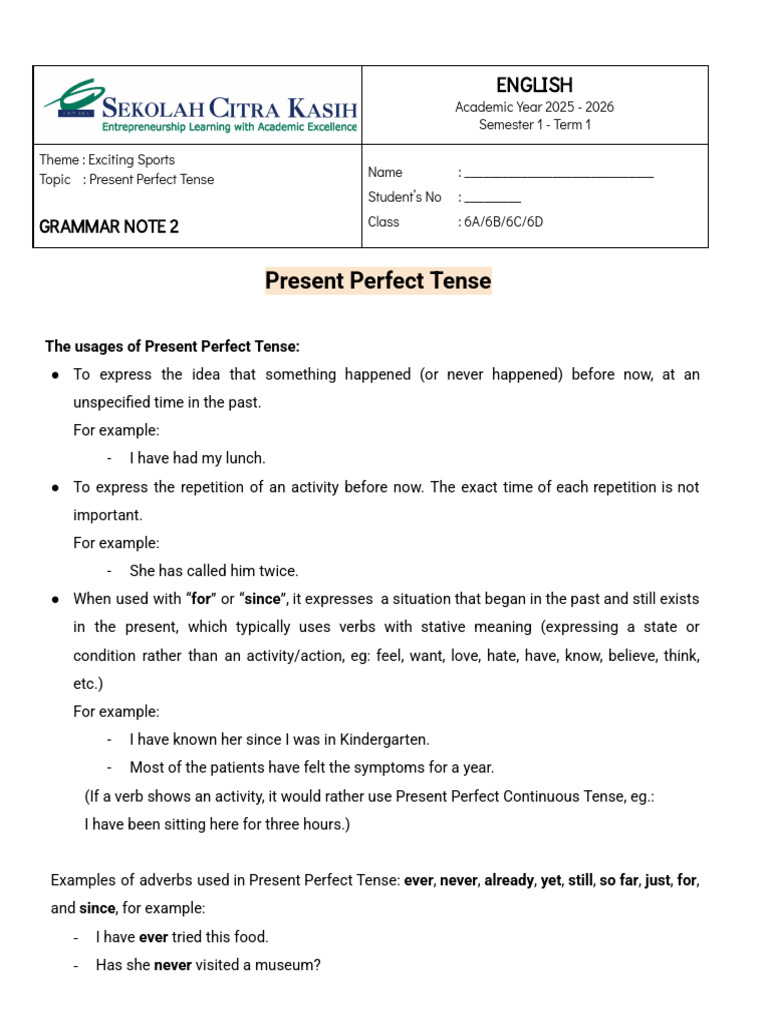 Present Perfect Tense Explained | PDF | Perfect (Grammar) | Verb