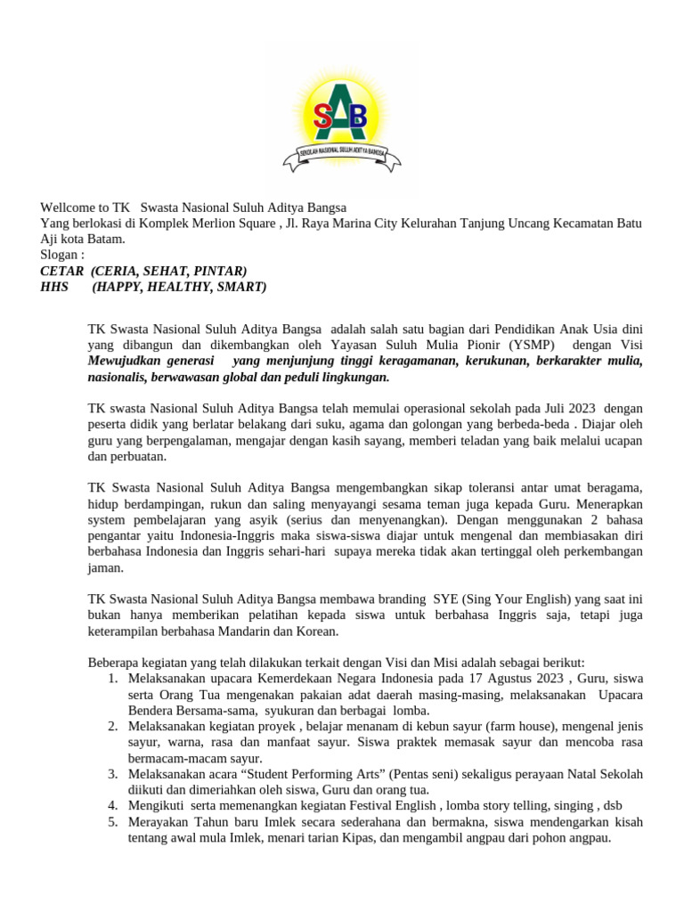 Draft Artikel TK-SD-SMP SAB | PDF