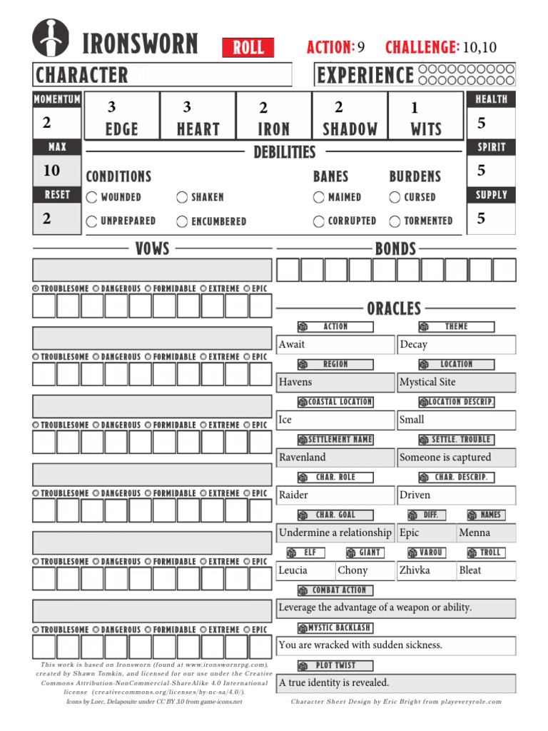 Ironsworn Fillable Character Sheet | PDF