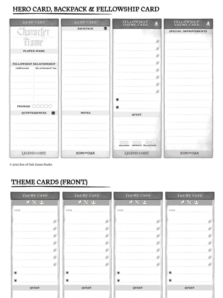 Character Sheet (Printer Friendly) - Legend in The Mist RPG | PDF