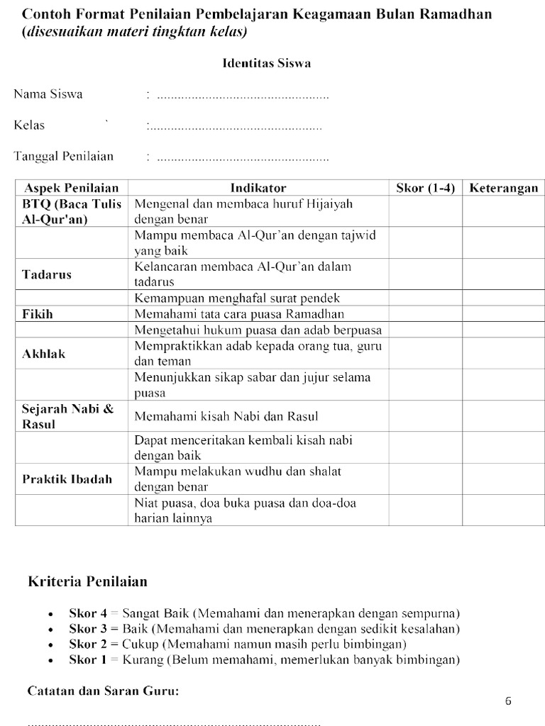 Contoh Format Penilaian | PDF