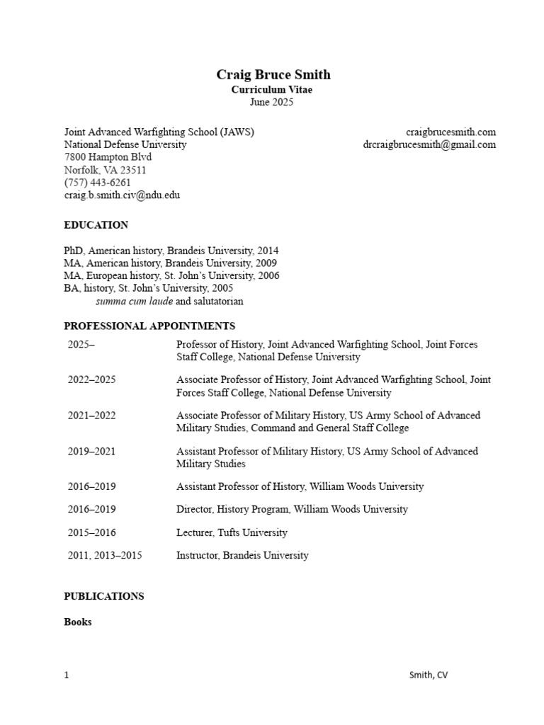Craig Bruce Smith CV Jun 25 Website | PDF | American Revolution ...