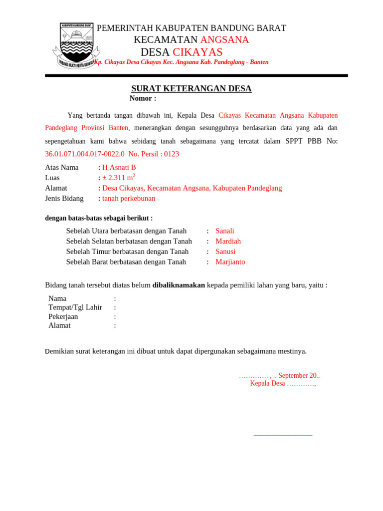 Surat Keterangan Desa | PDF