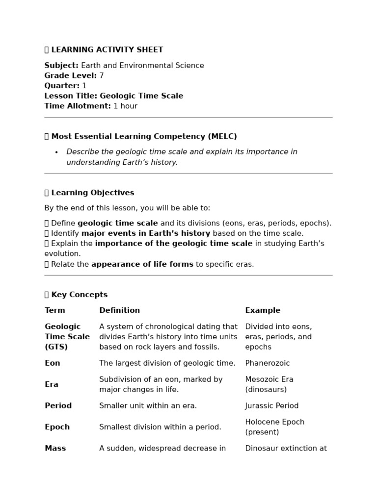 Geologic Time Scale for 7th Grade | PDF | Geologic Time Scale | Earth ...