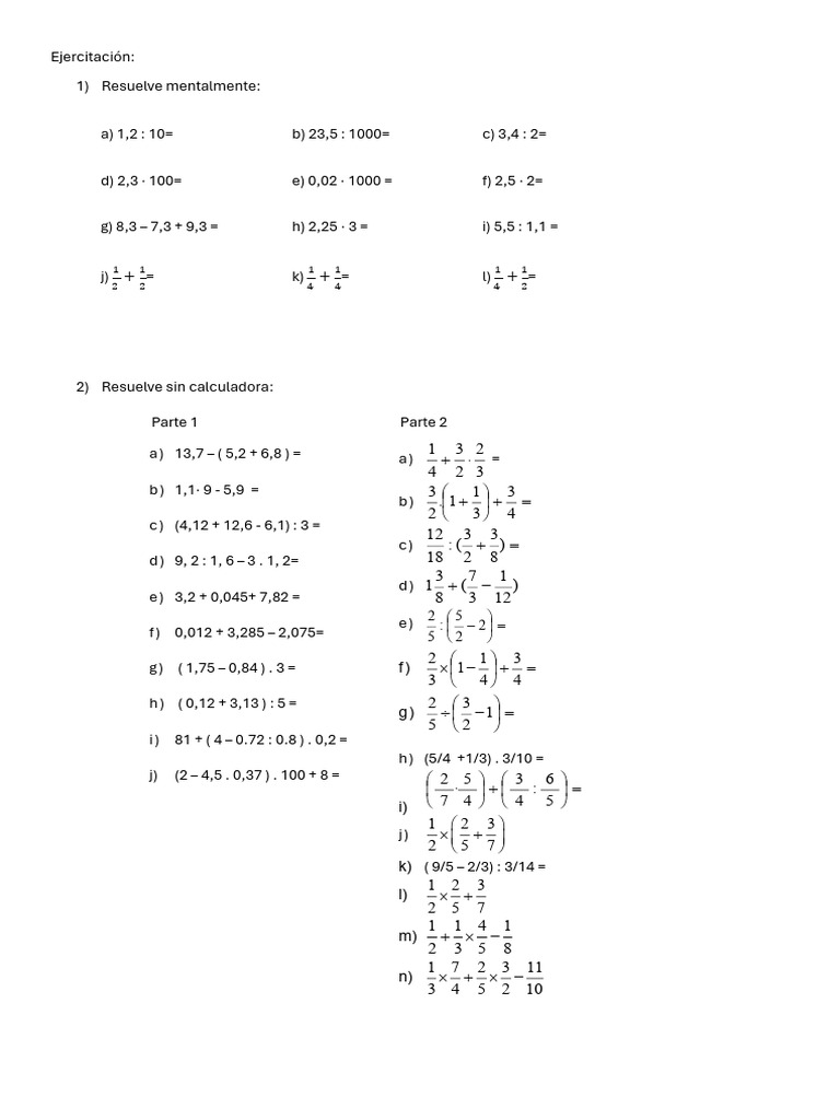 Ejercitación NUMEROS RACIONALES | PDF | Matemática Elemental ...