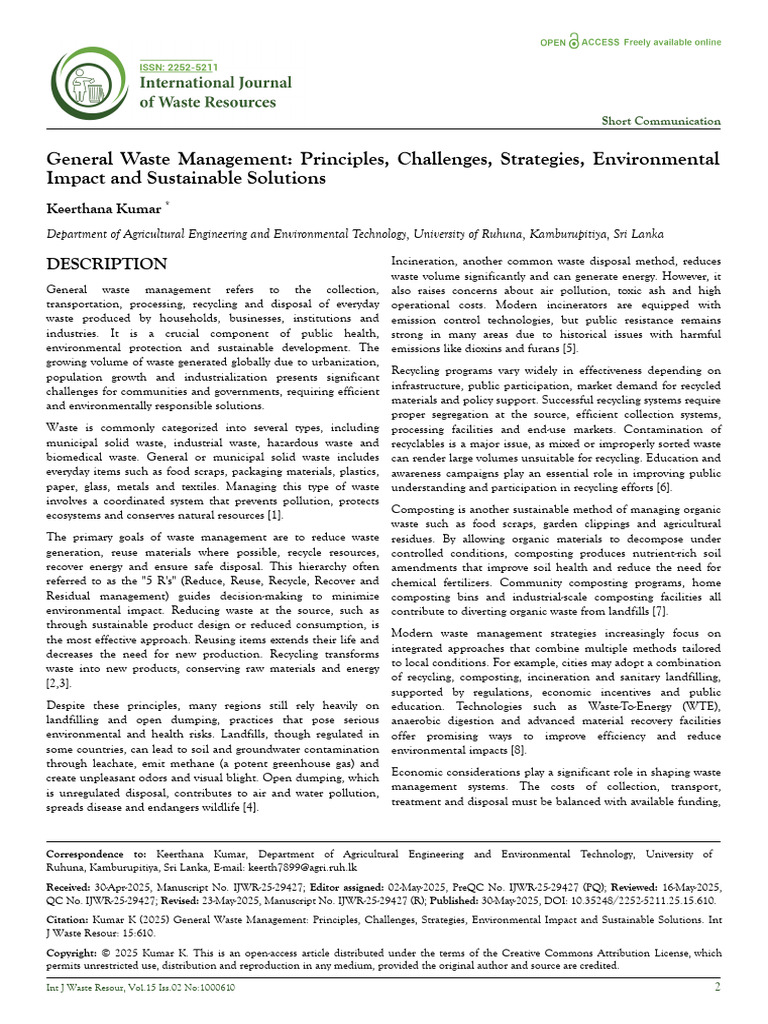 General Waste Management Principles Challenges Strategies Environmental ...