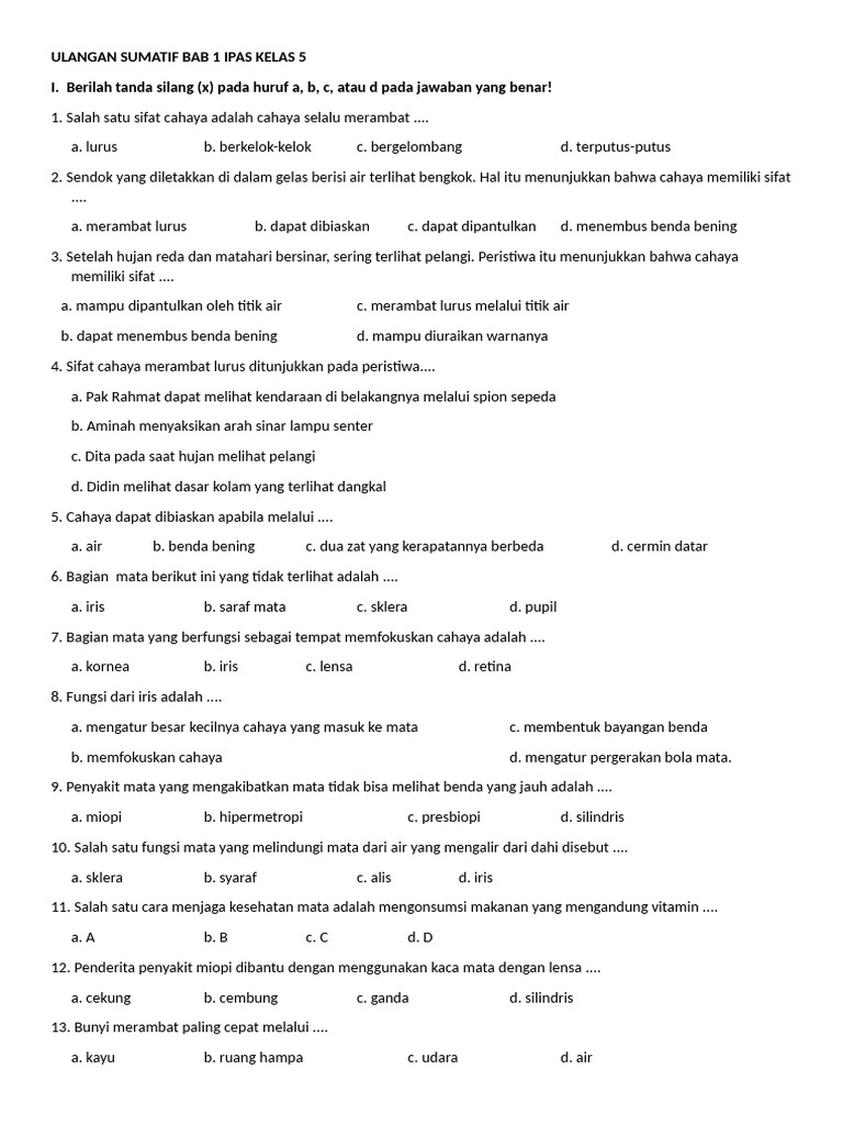 Ulangan Sumatif Bab 1 Ipas Kelas 5 | PDF
