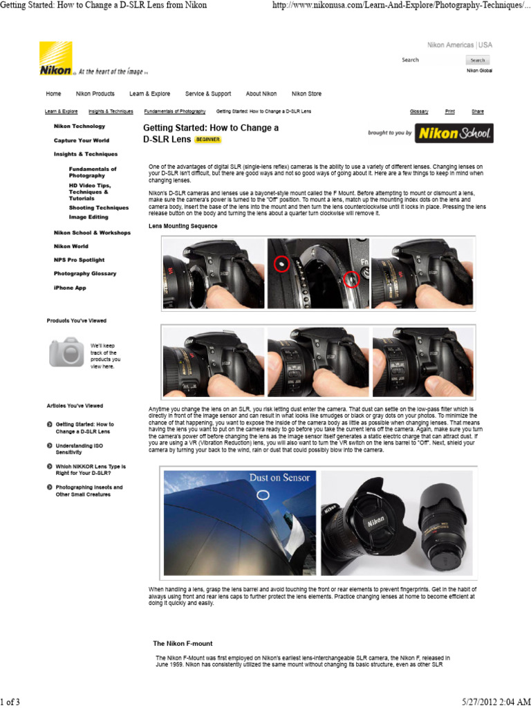 Change D-SLR Lens: Step-by-Step Guide | PDF | Digital Single Lens ...