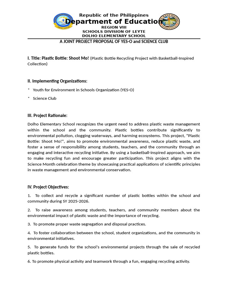 A Joint Project Proposal of Yes-O and Science Club | PDF | Waste ...