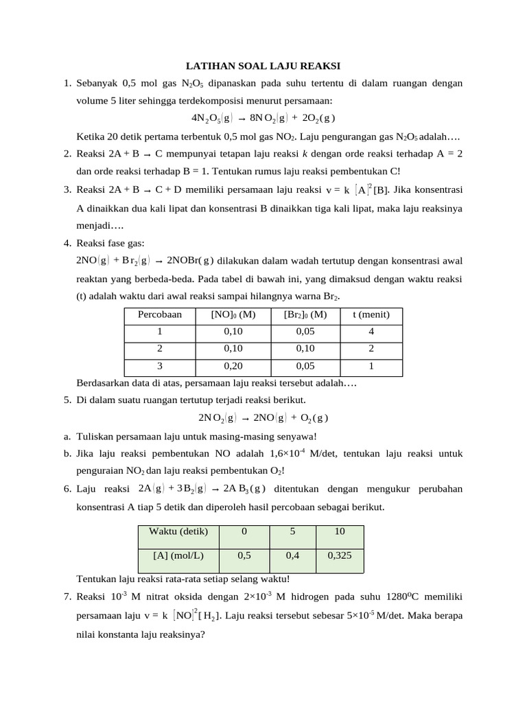 Latihan Soal Laju Reaksi Pdf