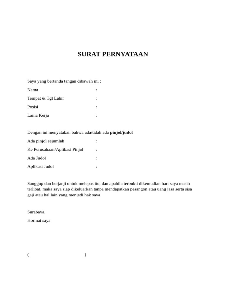 Surat Pernyataan Pinjol Dan Judol | PDF